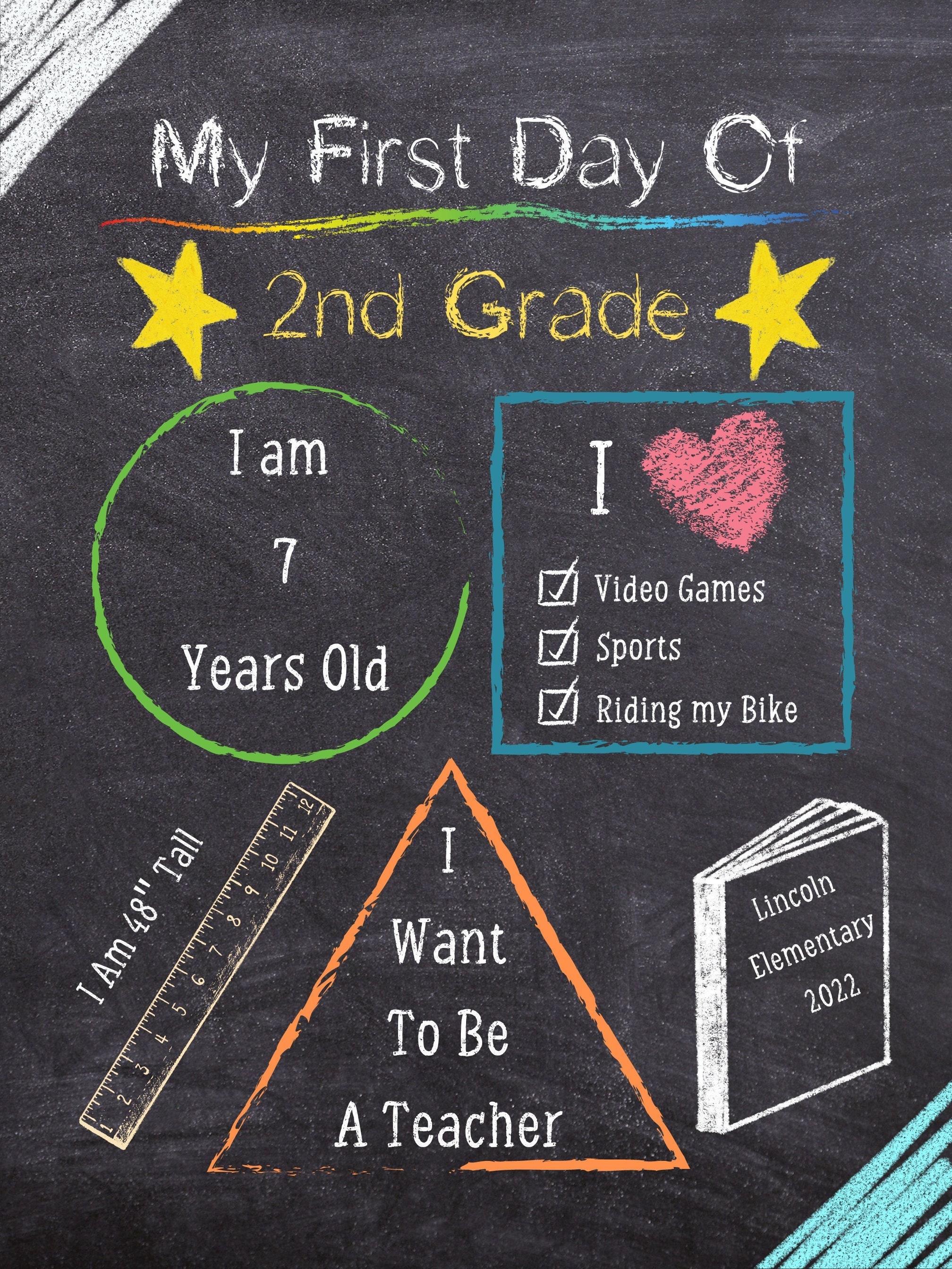 1st Day of School Poster, Last Day of School Poster, Chalkboard, Back ...