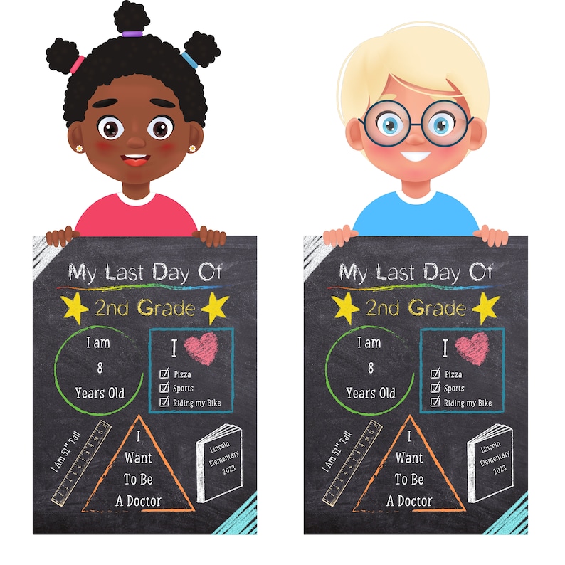 1st Day of School Poster, Last Day of School Poster, Chalkboard, Back ...