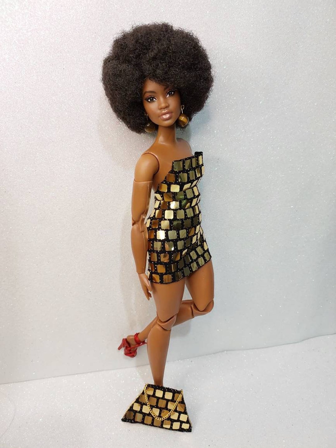 Gold Sequined Mini Dress for Curvy Barbie. A Very Elegant - Etsy