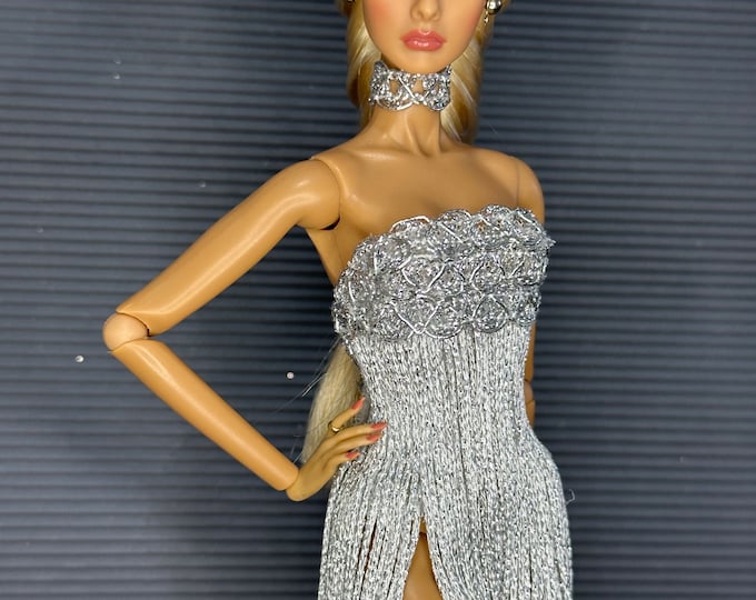 1:6 Scale Doll Dress. Silver Dress for Fashion Doll. Glitter Dress for ...