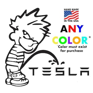 Calvin Peeing Boy Peeing Tesla - Personalized Car Decal - Etsy