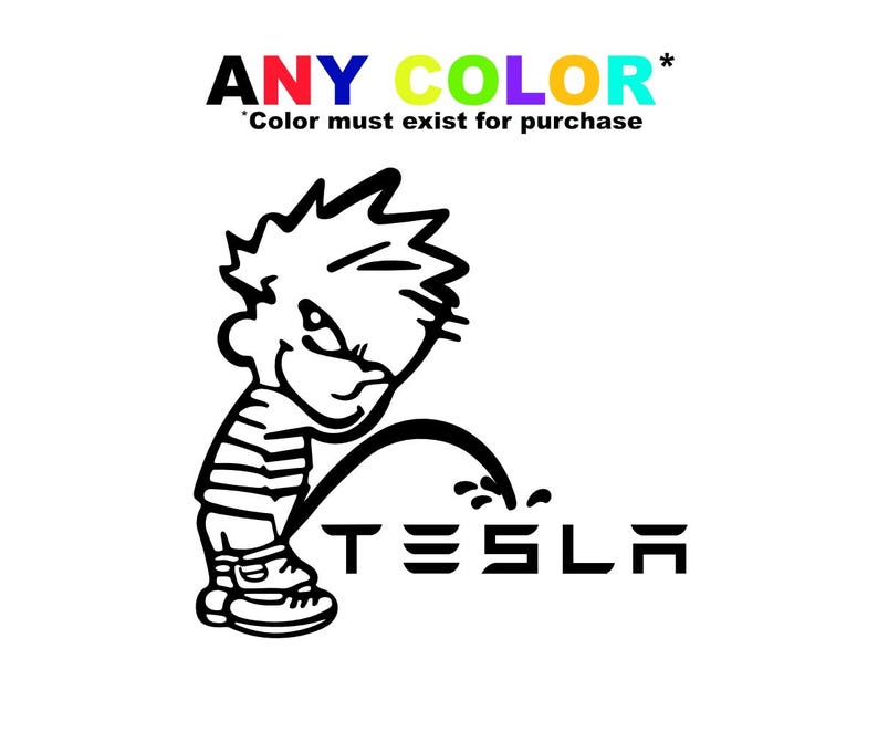 Calvin Peeing Boy Peeing Tesla - Personalized Car Decal - Etsy