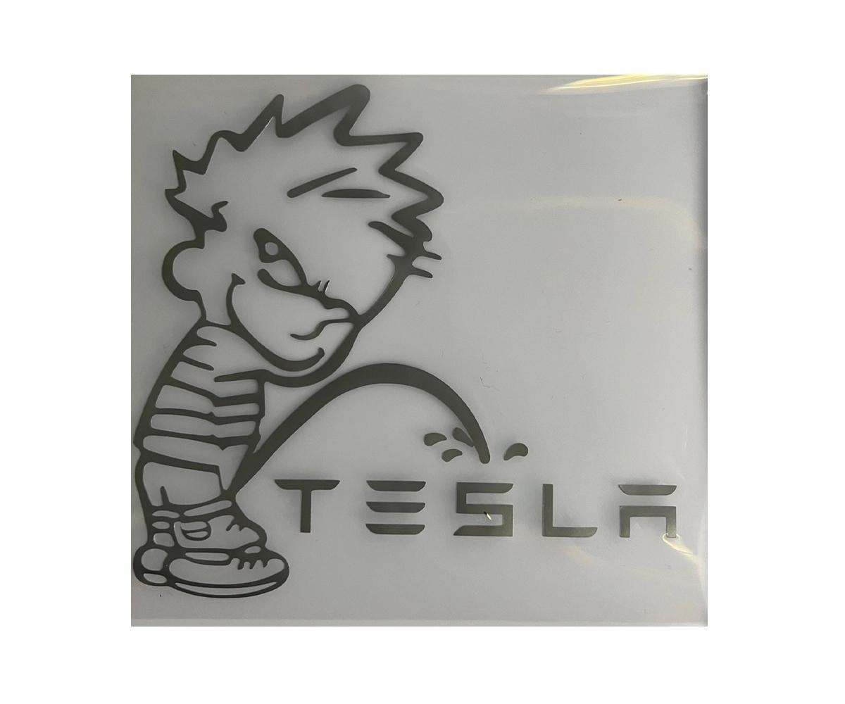 Calvin Peeing Boy Peeing Tesla - Personalized Car Decal - Etsy