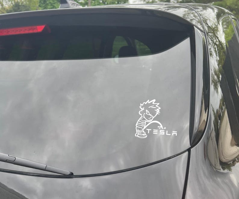 Calvin Peeing Boy Peeing Tesla - Personalized Car Decal - Etsy