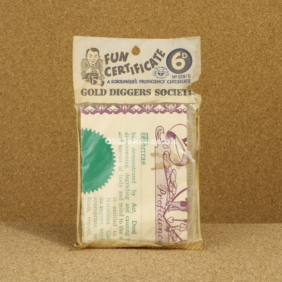 Ellisdons Fun Certificate, Gold Diggers' Society Vintage Joke Shop ...