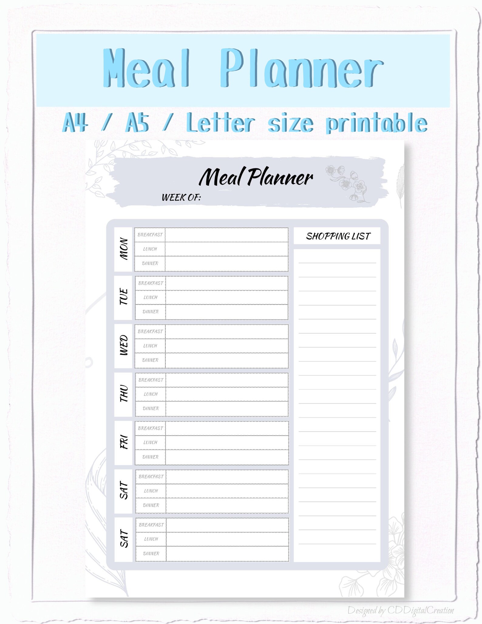 Printable Meal Planner / Printable Recipe Card / Weekly Meal - Etsy