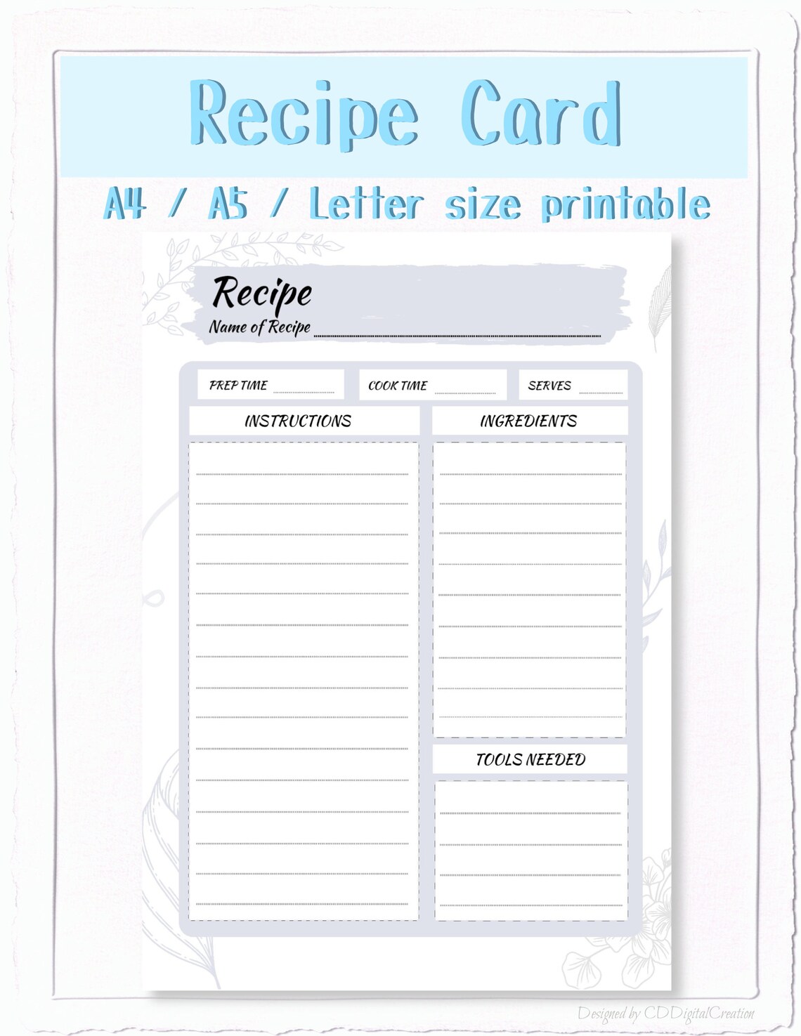 Printable Meal Planner / Printable Recipe Card / Weekly Meal Planner ...