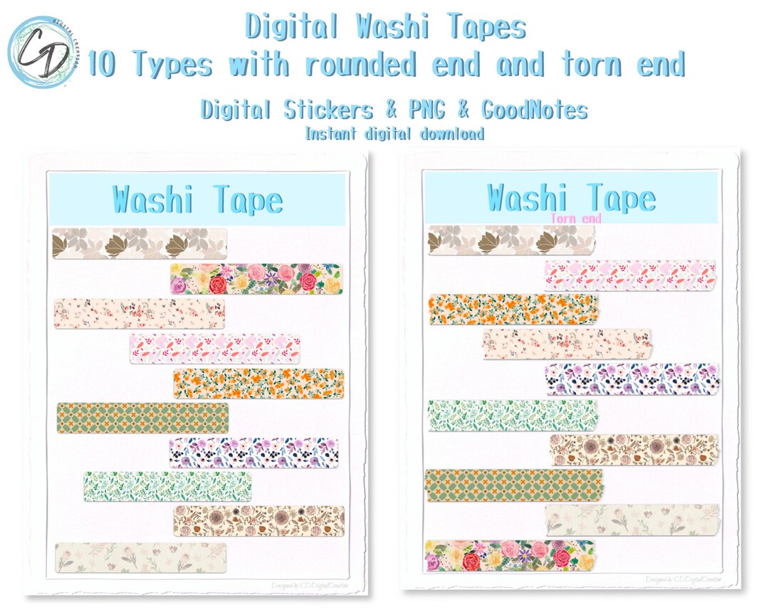 Digital Washi Tape | Floral Washi Tape | Goodnotes Planner Washi ...