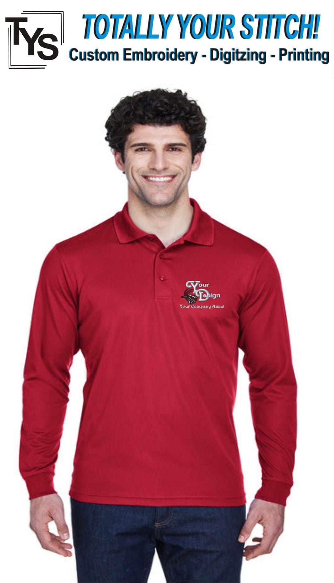 Long Sleeve Polo Shirt With Your Company Logo: Embroidered Business ...