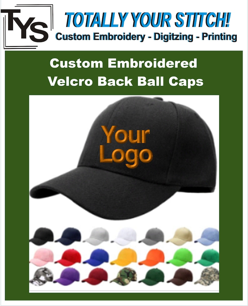 Adult Personalized Adjustable Ball Caps Custom Text or Logo Embroidered ...
