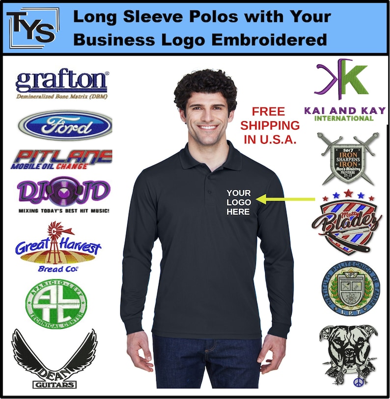 Long Sleeve Polo Shirt With Your Company Logo: Embroidered Business ...