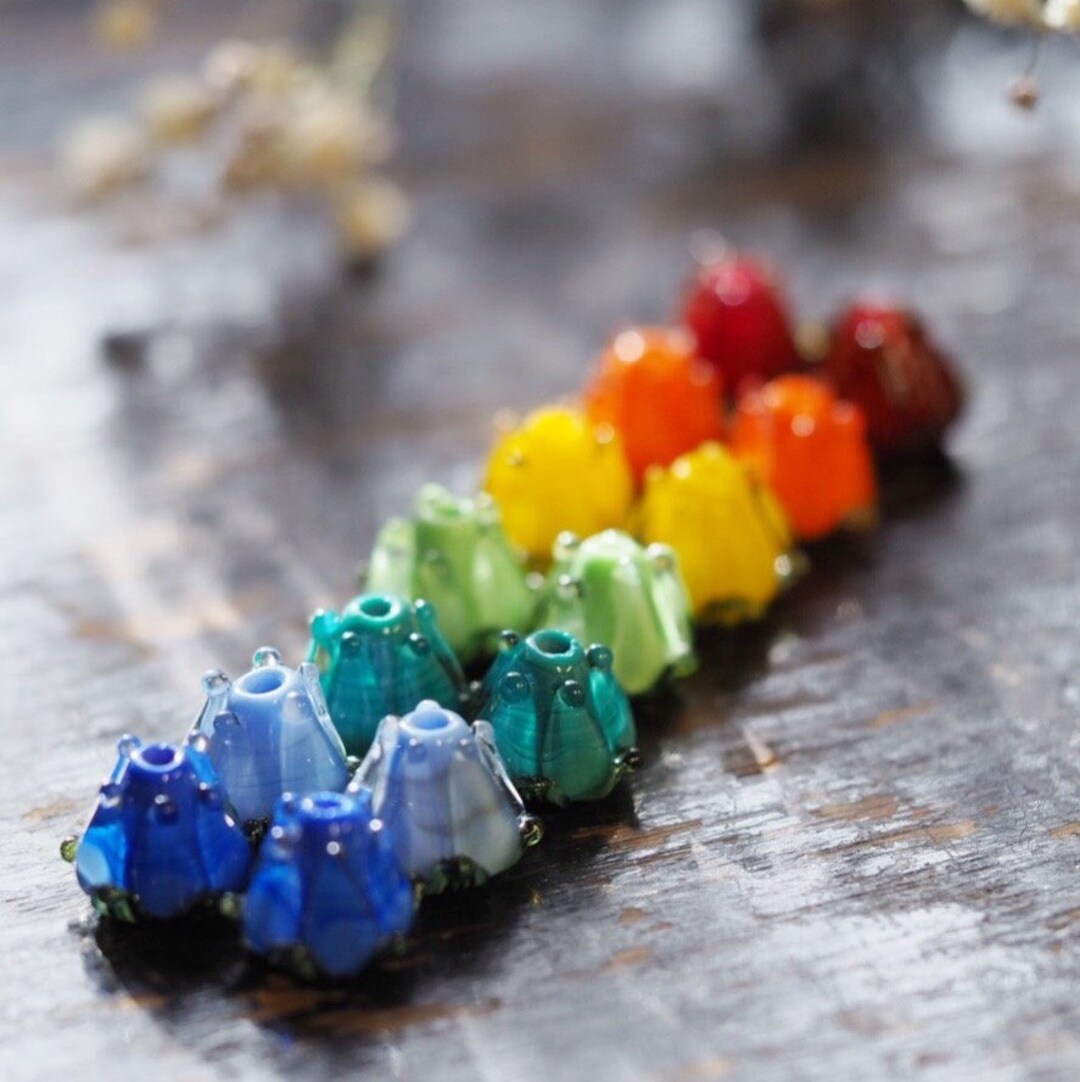 Rainbow Rose Bud Lampwork Beads - Glass Flowers - Rose Beads - Rose ...