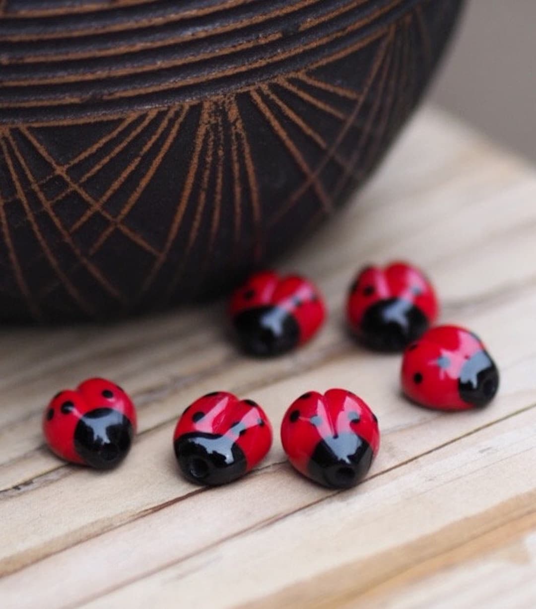 Lampwork Ladybug Beads - Glass Ladybirds - Lady Bug Beads - Cute ...