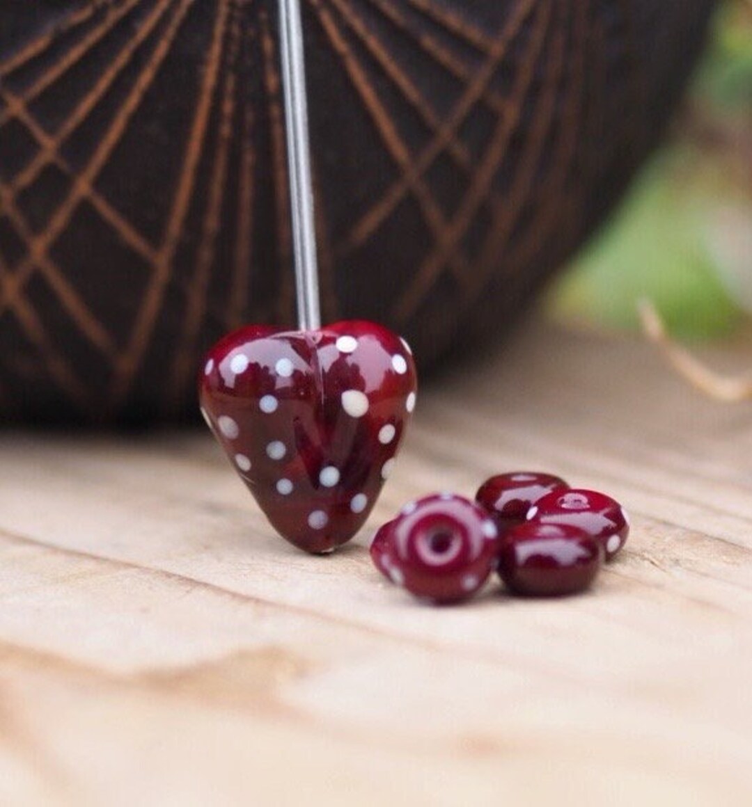 Spotty Flower Heart Bead Set, Valentines Lampwork Handmade Beads, Small ...