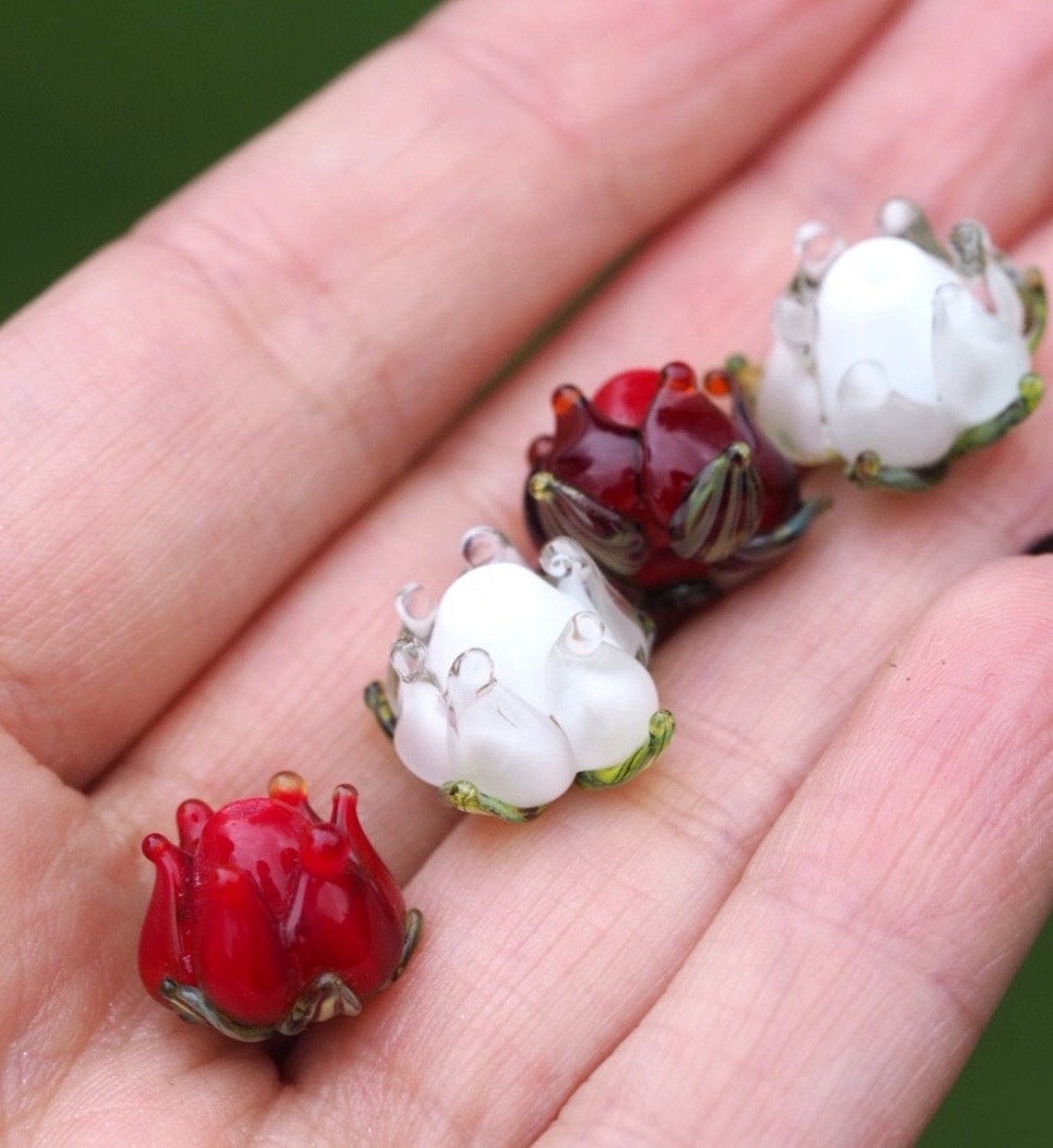 Rose Bud Lampwork Beads - Flower Beads - Lampwork Beads - Jewellery ...