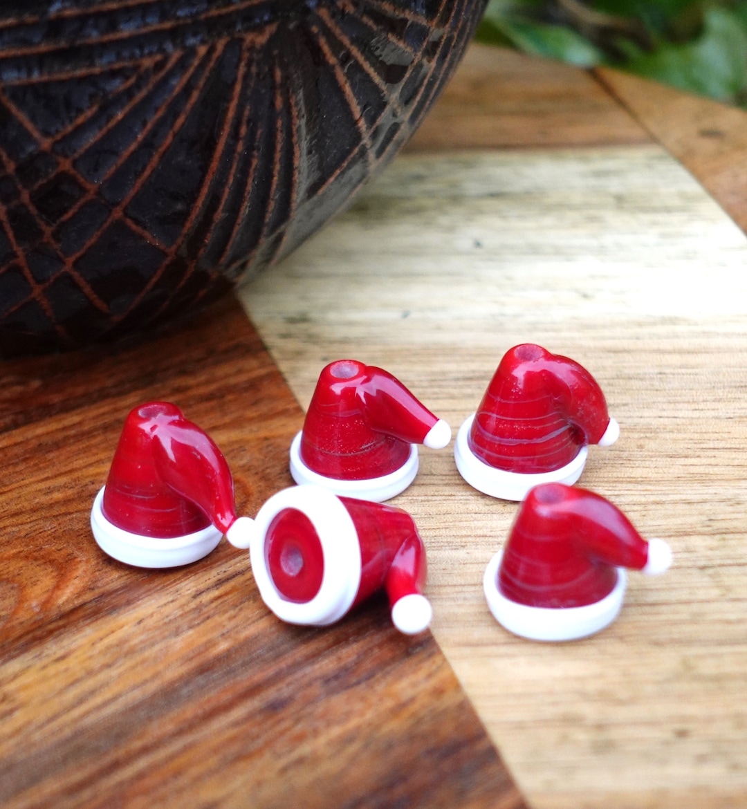 Santa Hat Lampwork Beads - Glass Christmas Beads - Handmade Holiday ...