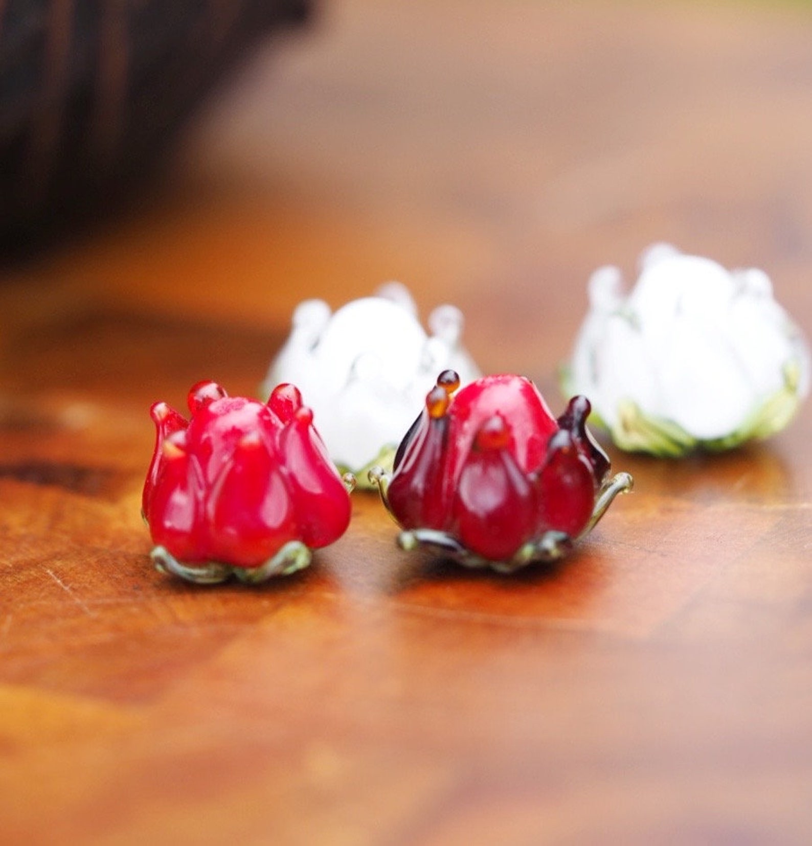 Rose Bud Lampwork Beads - Flower Beads - Lampwork Beads - Jewellery ...
