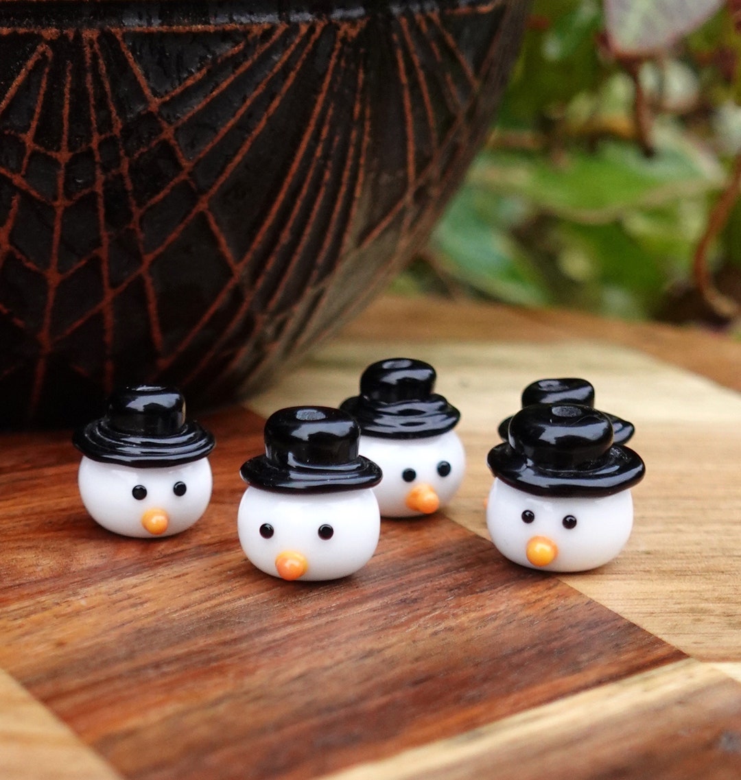 Snowman Lampwork Beads - Glass Christmas Beads - Handmade Holiday ...