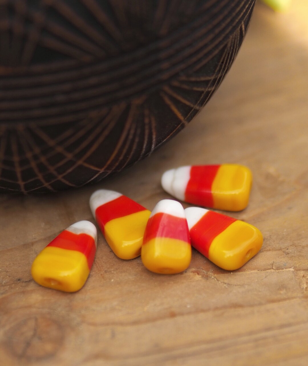 Candy Corn Lampwork Beads - Glass Halloween Beads - Handmade Spooky ...