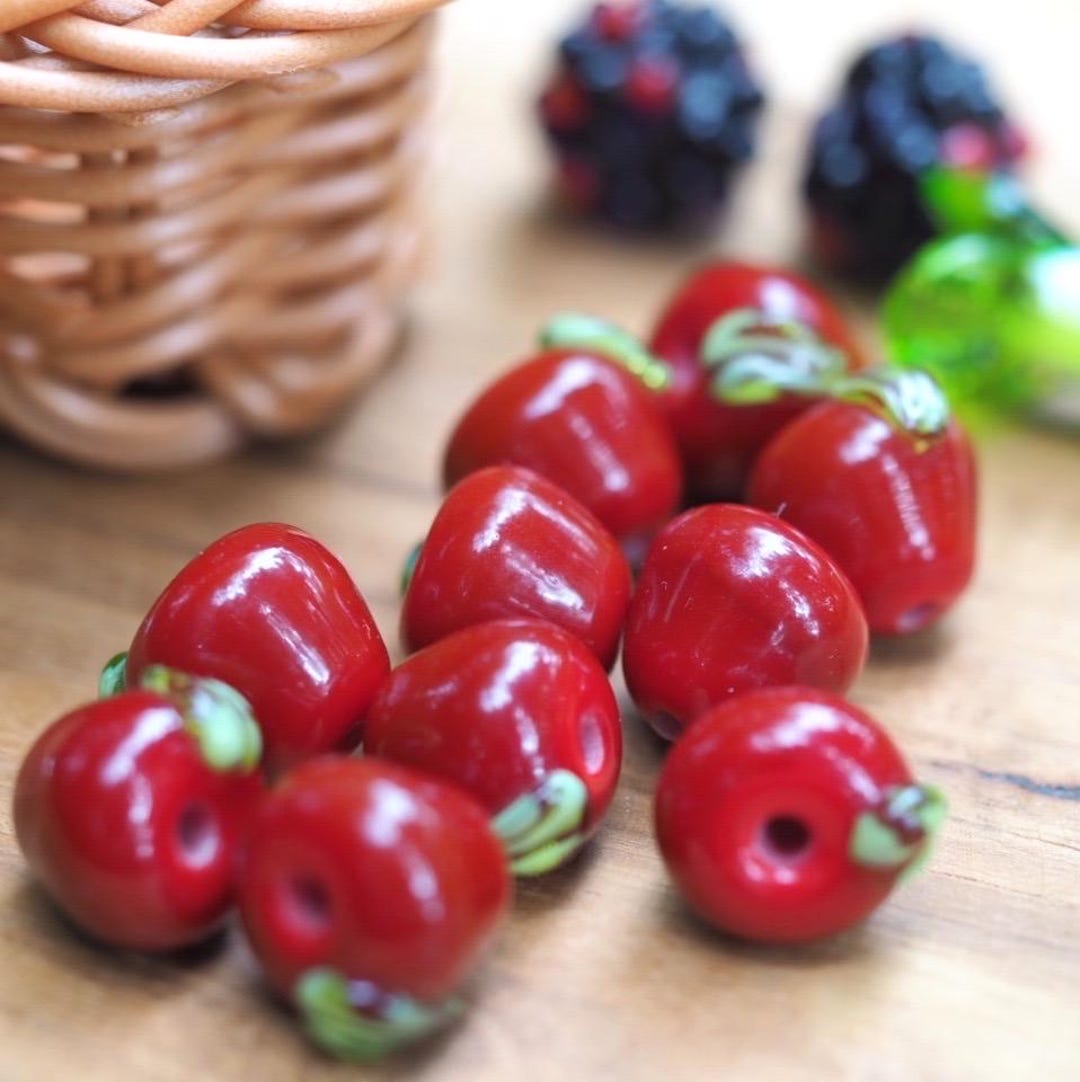 Red Apple Lampwork Beads - Berry Beads - Lampwork Beads - Jewellery ...