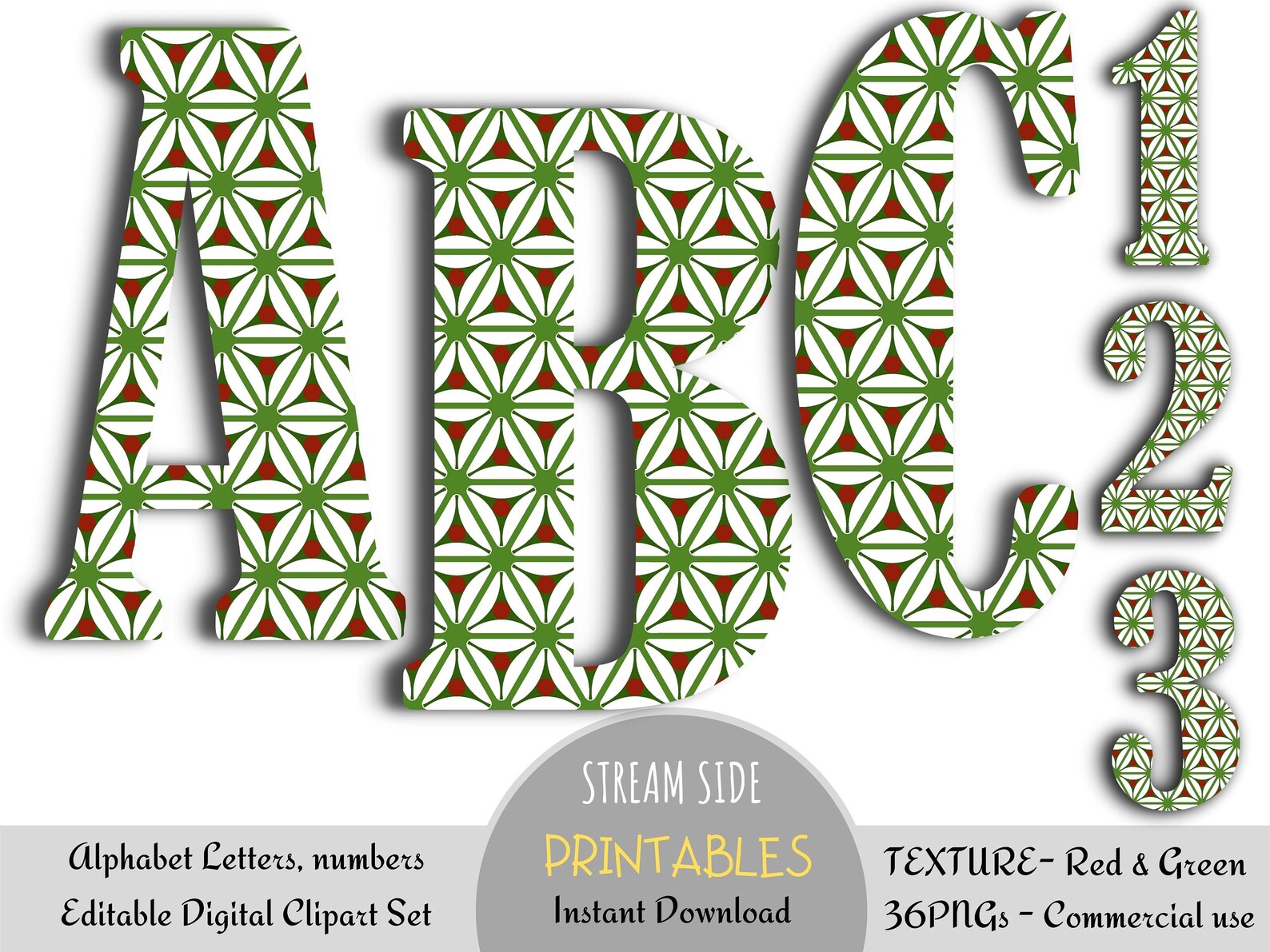 Green and Red Textured Alphabet Letters and Numbers Set - Etsy