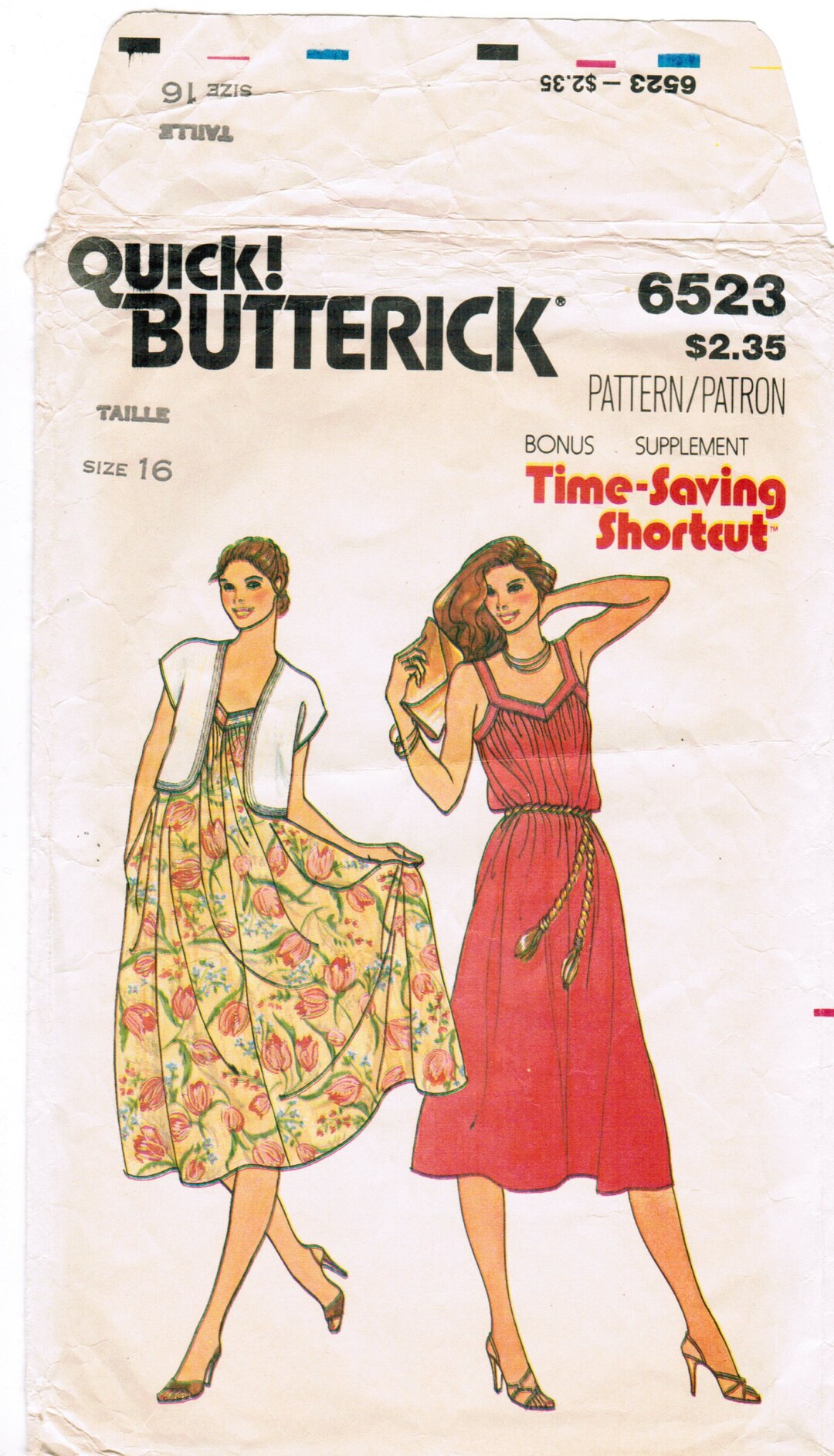 Butterick 6523 © 1980s Misses Vest and Dress Sewing Pattern. Size 16 ...