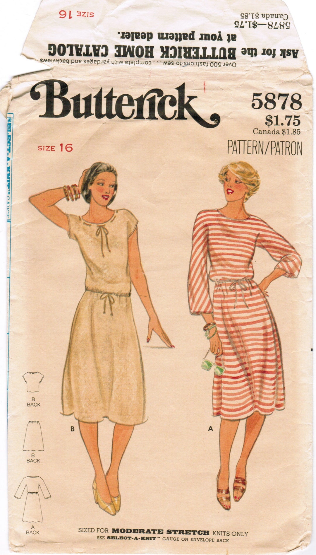 Butterick 5878 1970/80s Misses Dress, Top & Skirt. Women's Size 16 ...