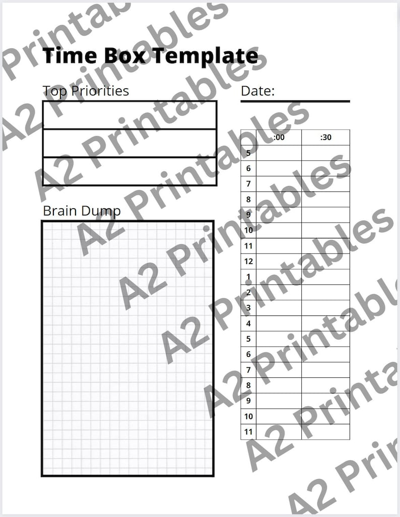 Time Box Template, Time Block Template, Printable PDF - Etsy