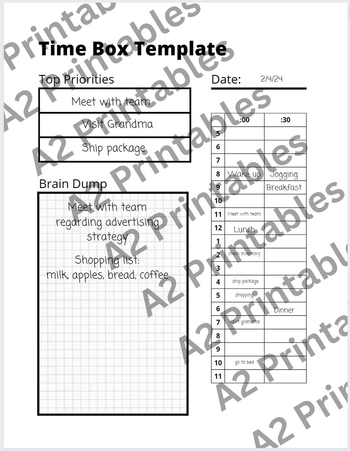 Time Box Template, Time Block Template, Printable PDF - Etsy