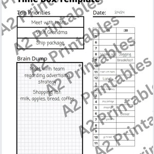 Time Box Template, Time Block Template, Printable PDF - Etsy