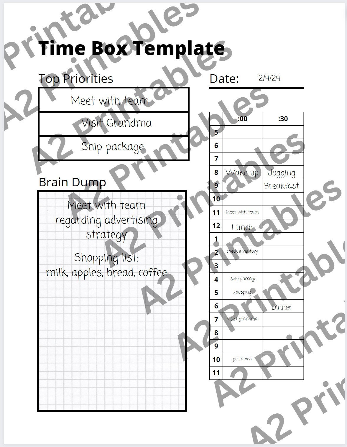 Time Box Template, Time Block Template, Printable PDF - Etsy