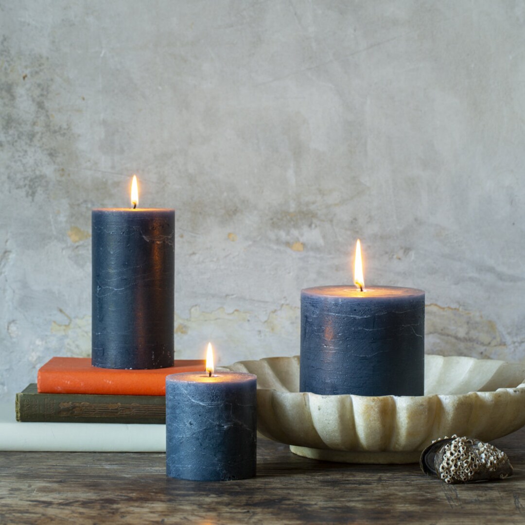 Rustic Inky Blue Pillar Candles. Choose From 75mm,100mm,130mm - Etsy UK