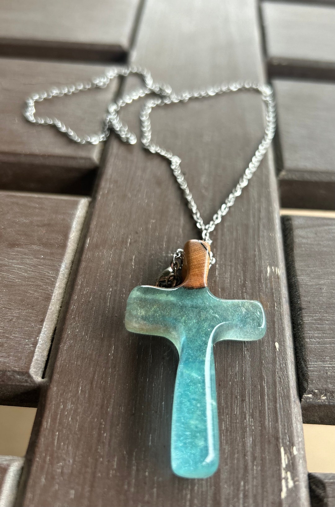 Epoxy and Olive Wood Cross Pendant - Etsy