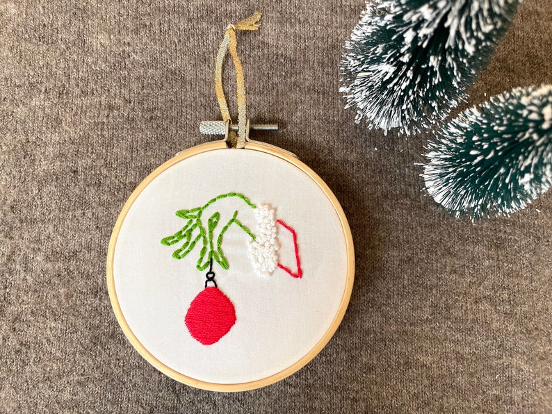 Grinch Hand Embroidered Ornament - Etsy