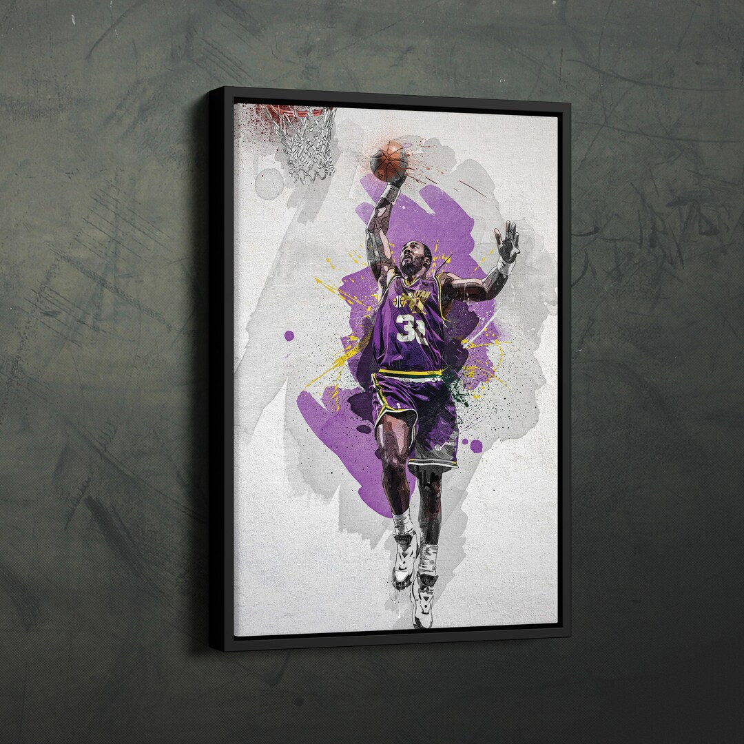 Karl Malone Poster Utah Jazz NBA Framed Wall Art Home Decor Canvas ...