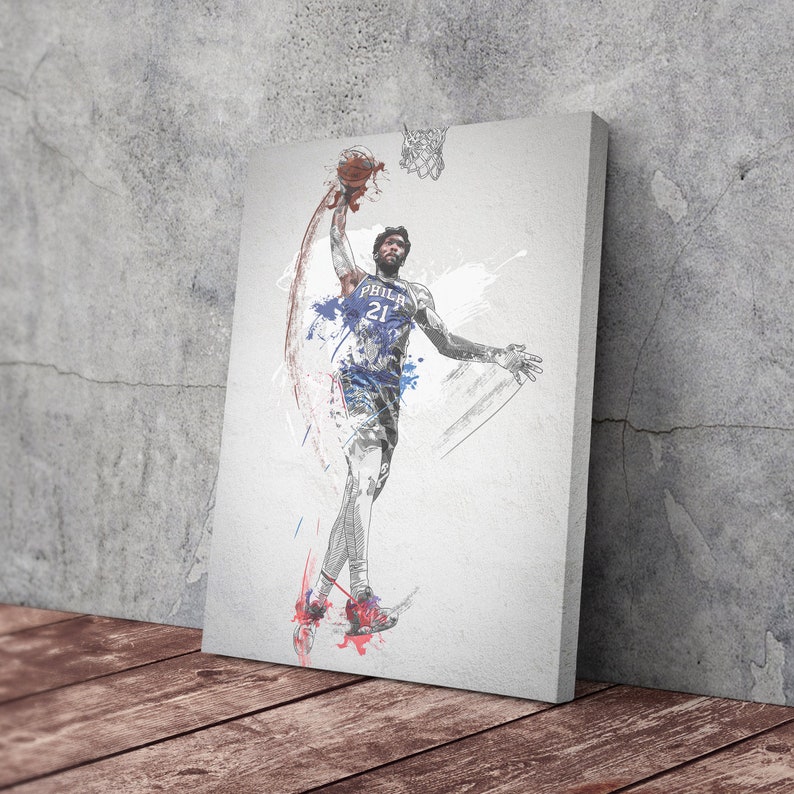 Joel Embiid Poster Dunk Philadelphia 76ers NBA Framed Wall Art - Etsy