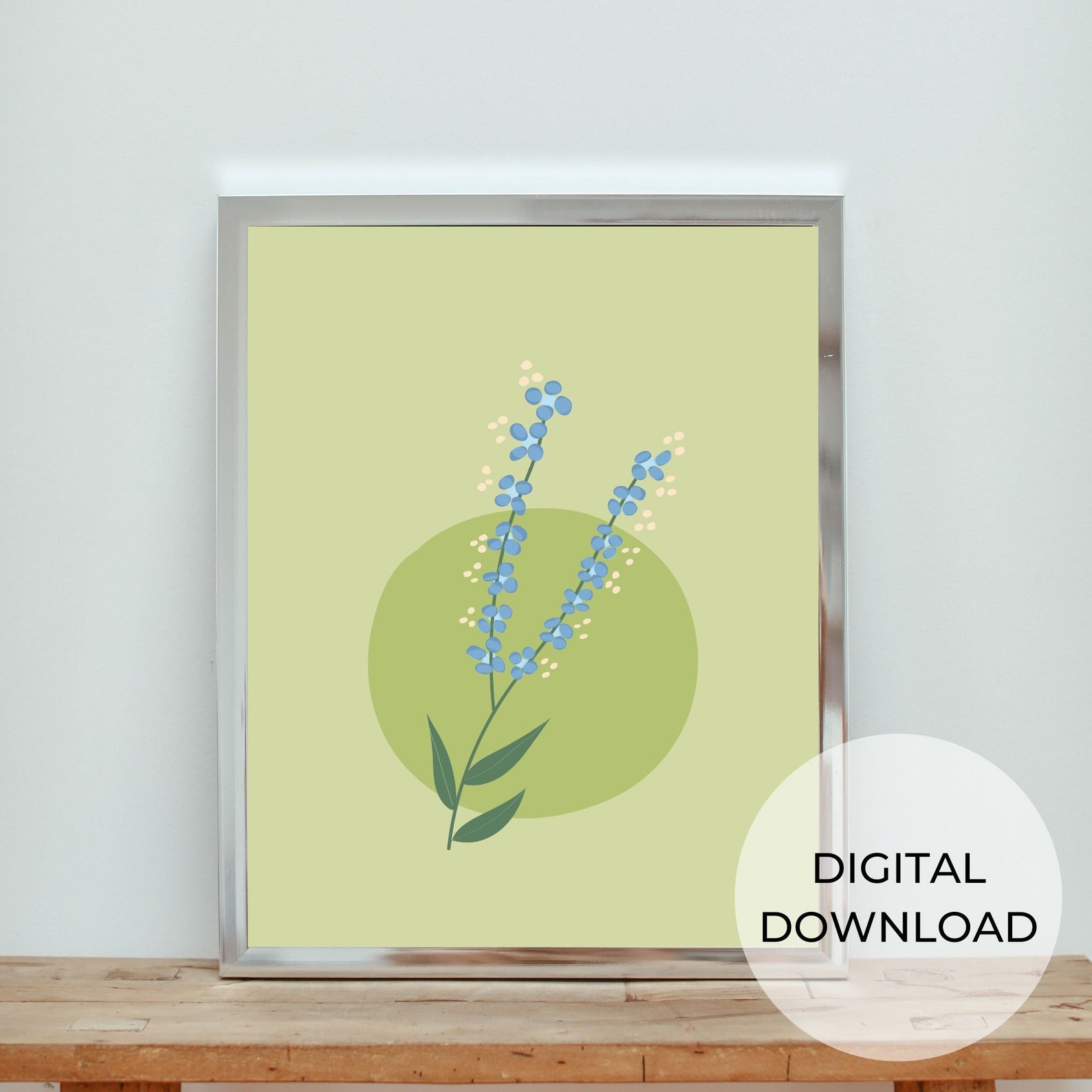 Blue Spring Flower Wall Art, Flower Printable Illustration, Green ...