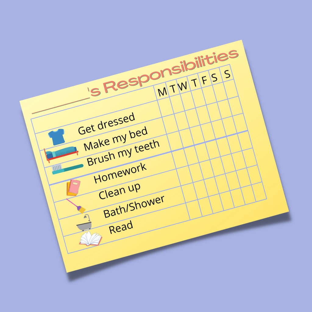 Chore Chart, Customizable Chore Chart, Printable Chore Chart, Daily ...