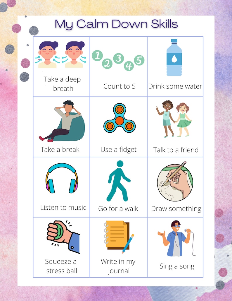 Coping Skills Board, Calm Down Skills Board, Coping Strategies, De ...