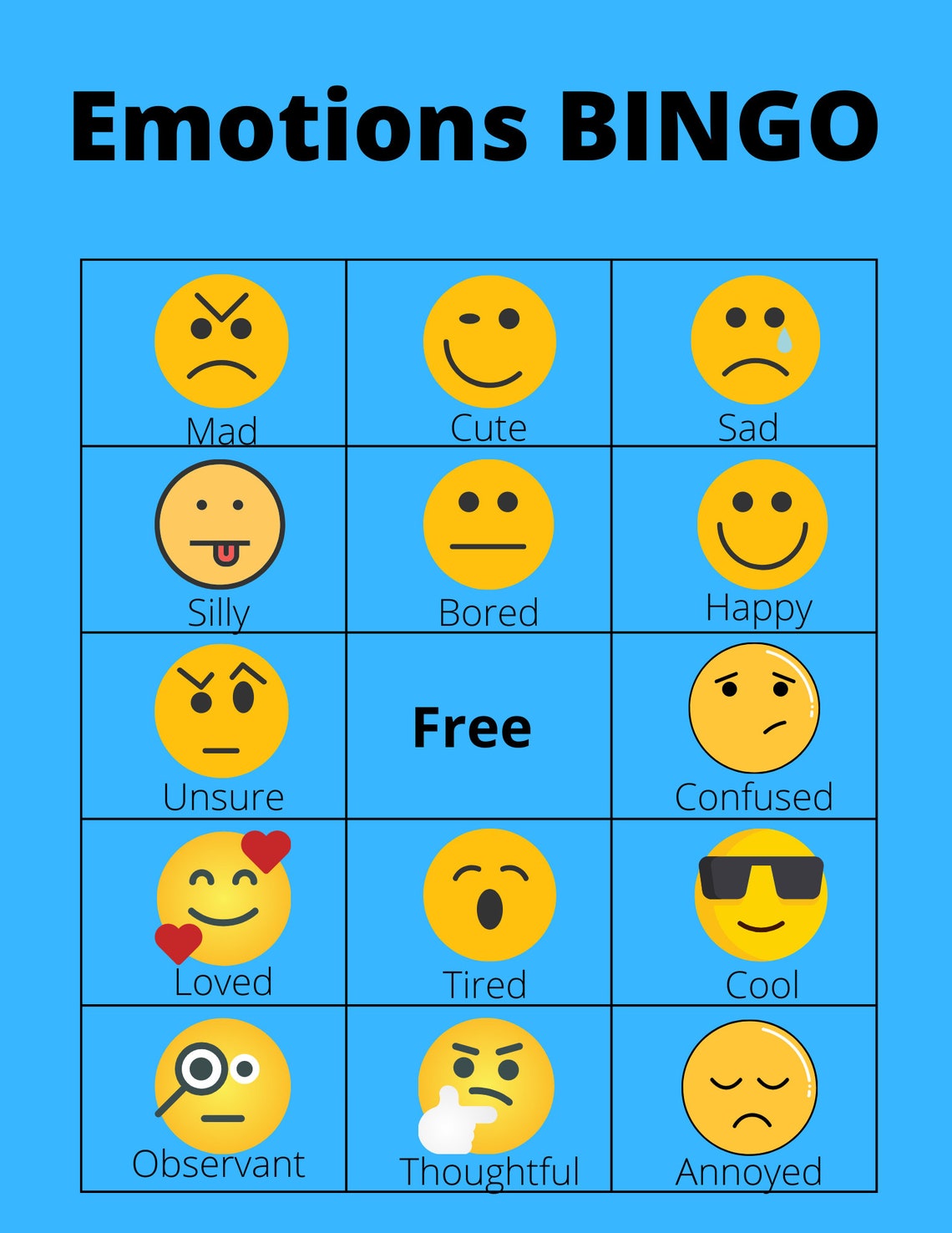 BINGO, Emotions BINGO Game, ABA Games, Learning Emotions, Emotion ...