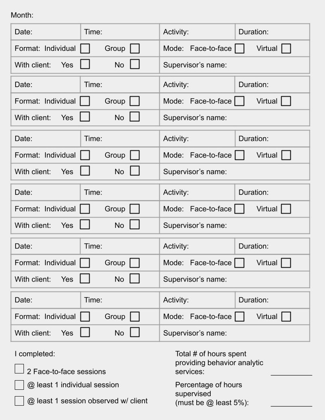 RBT Fieldwork Hours Tracking, RBT Supervision Hours, RBT, Registered ...