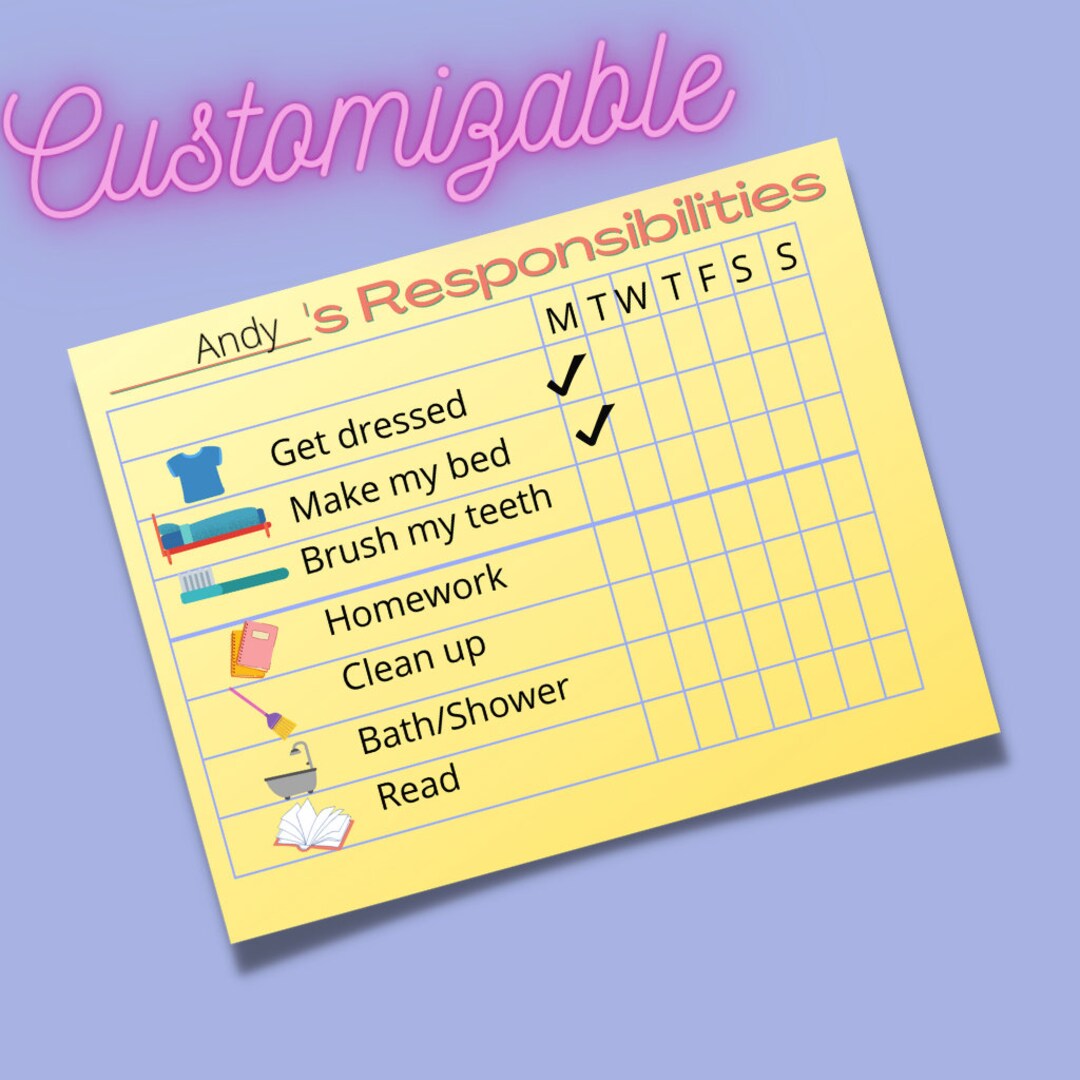 Chore Chart, Customizable Chore Chart, Printable Chore Chart, Daily ...