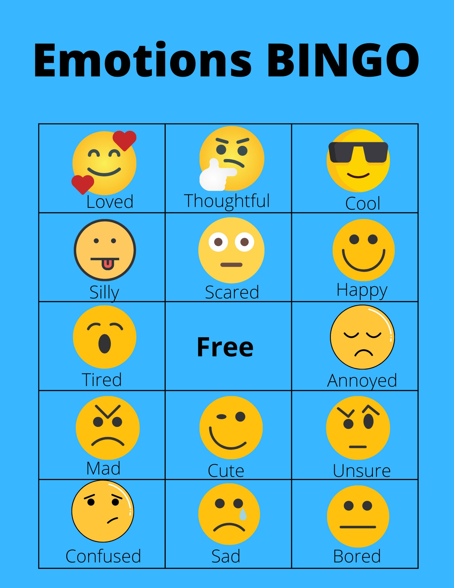 BINGO, Emotions BINGO Game, ABA Games, Learning Emotions, Emotion ...
