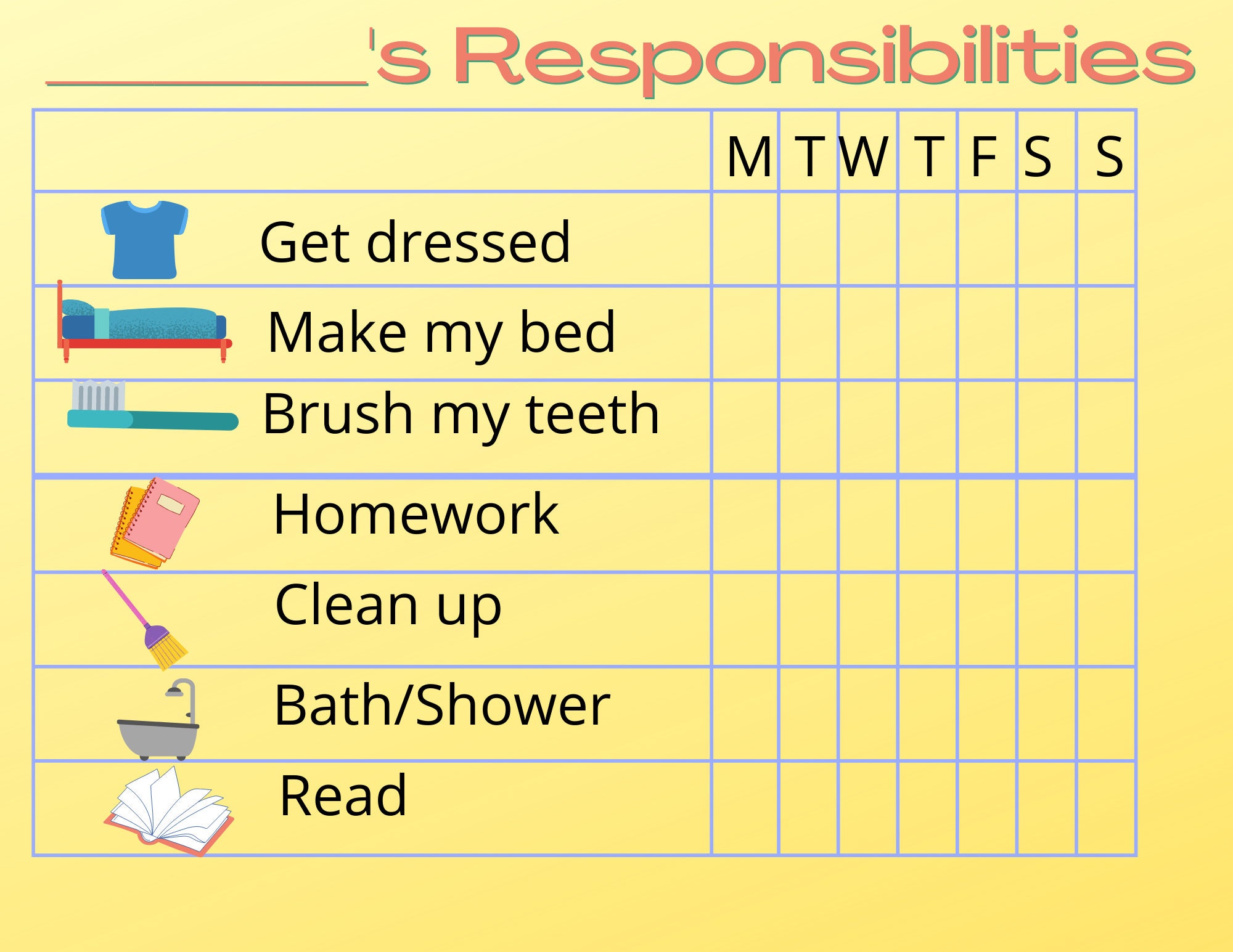 Chore Chart, Customizable Chore Chart, Printable Chore Chart, Daily ...