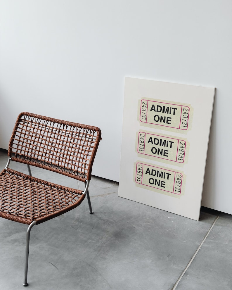 Admit One Printable, Fair Ticket Art, Aesthetic Trendy Art, Monochrome ...