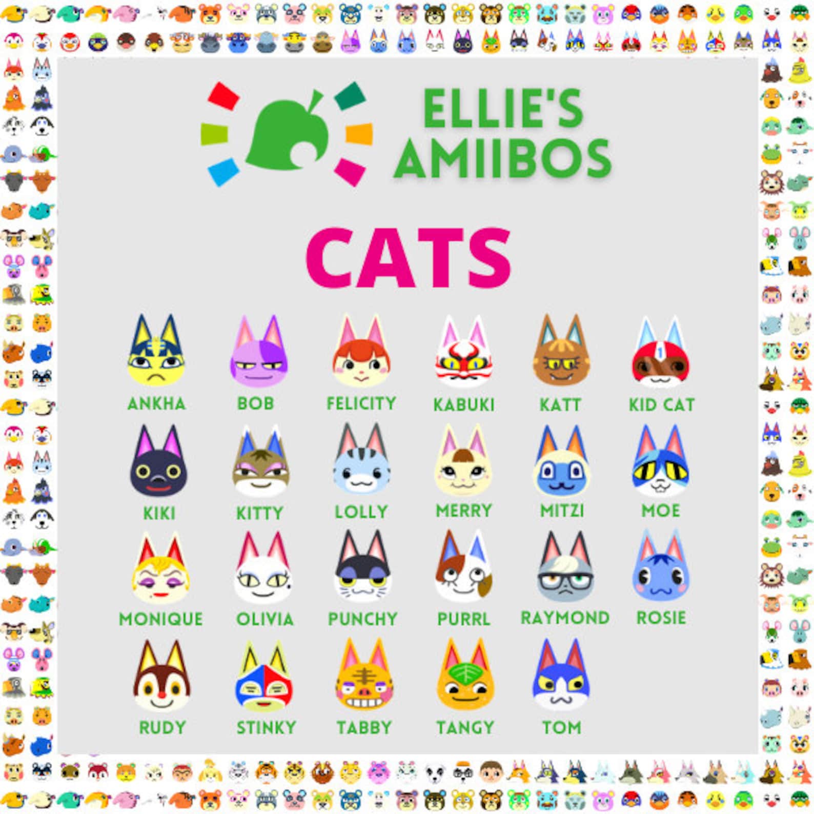 ACNH All 23 Cat Villager Amiibo NFC Coins plus Bonus Rover - Etsy