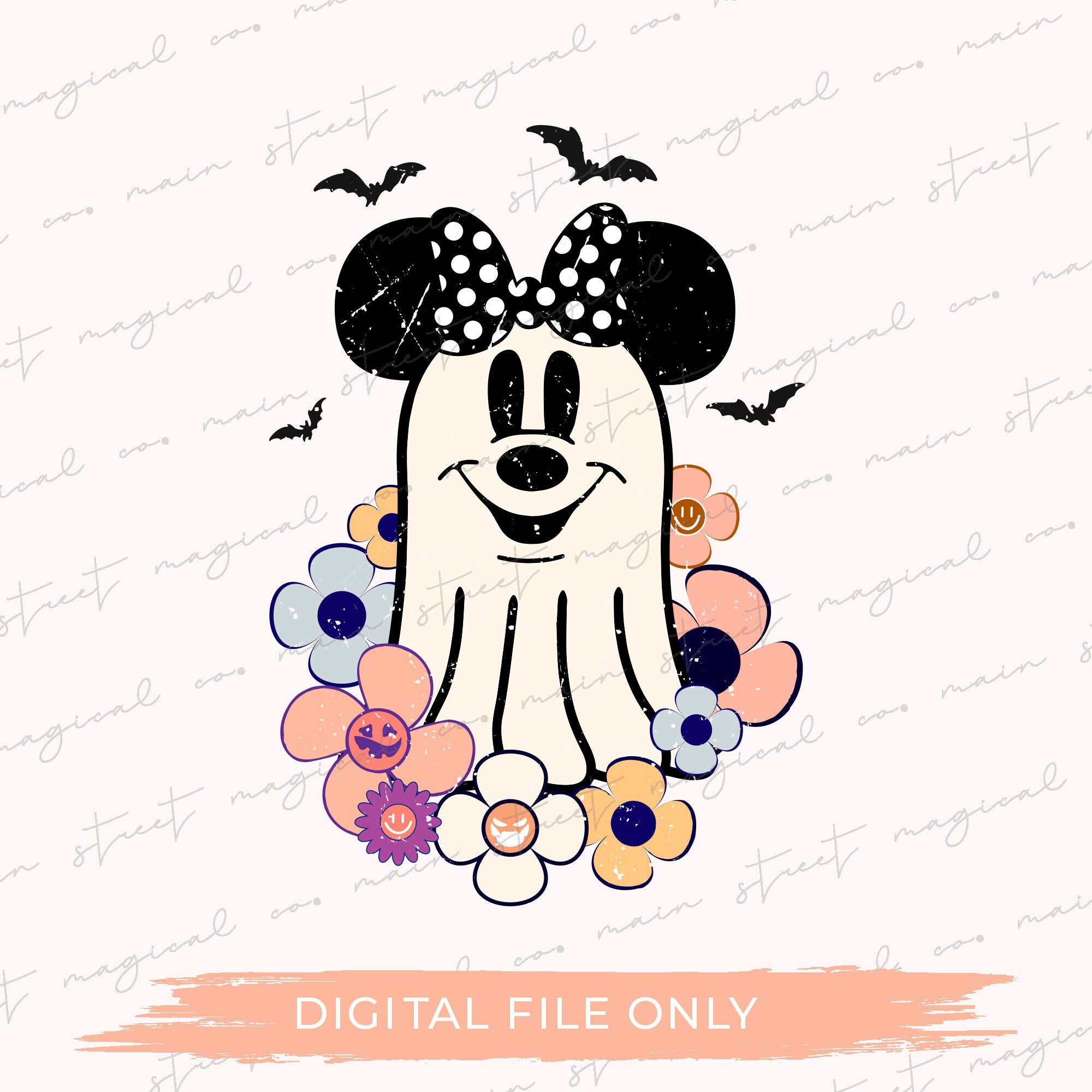 Minnie Floral Ghost Png Retro Mickey Ghost 70's - Etsy