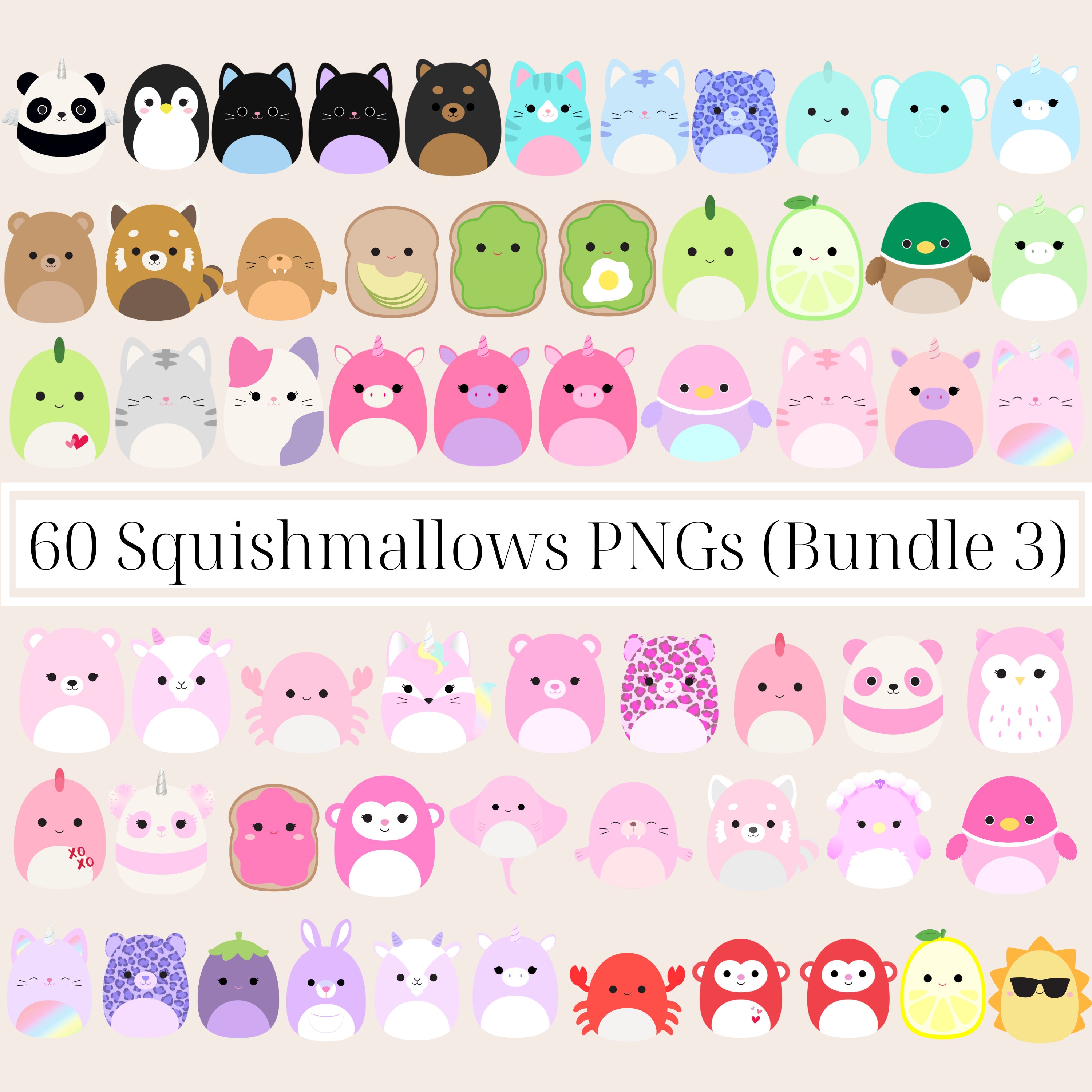 60 Squishmallows PNG Imágenes Prediseñadas con fondos transparentes ...