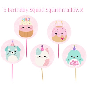 Squishmallows Birthday Squad Cupcake Toppers, INSTANT Download ...