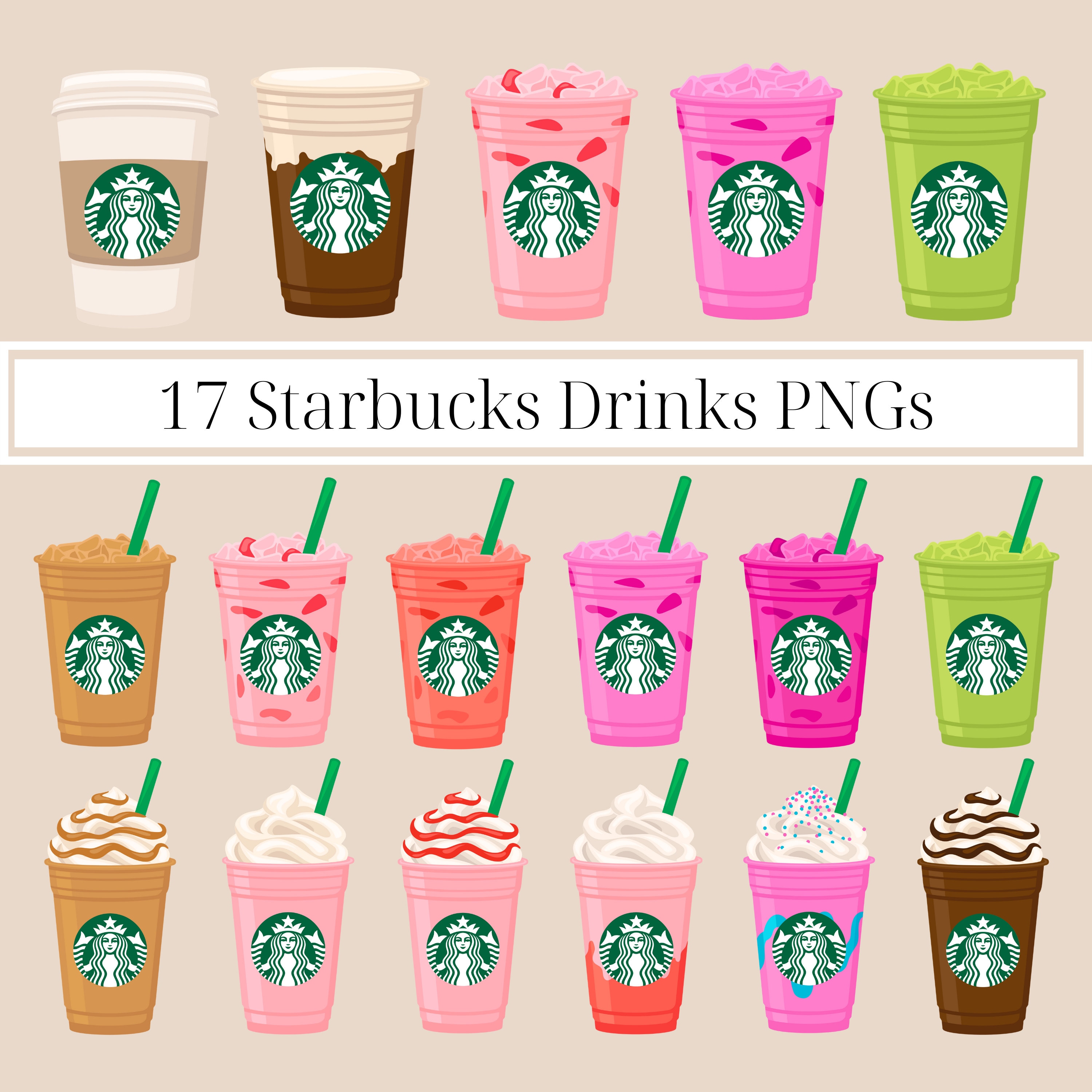 17 imágenes prediseñadas PNG de bebidas Starbucks con fondos ...